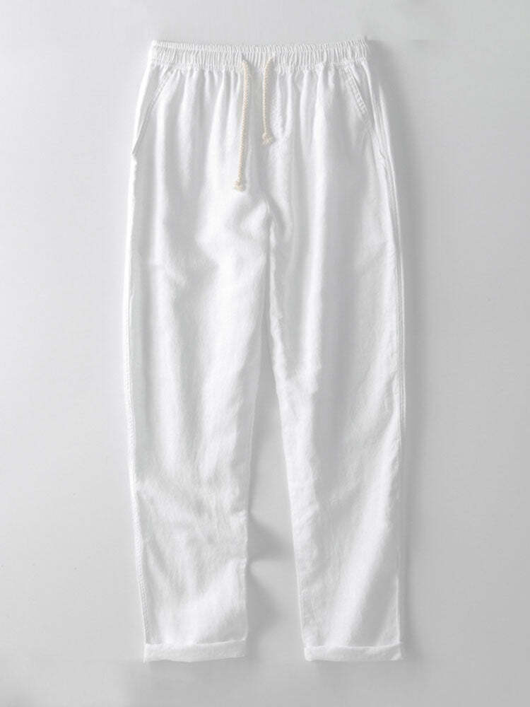 Geometry Textured Cuban Shirt & Straight Leg Linen Pants - akipot